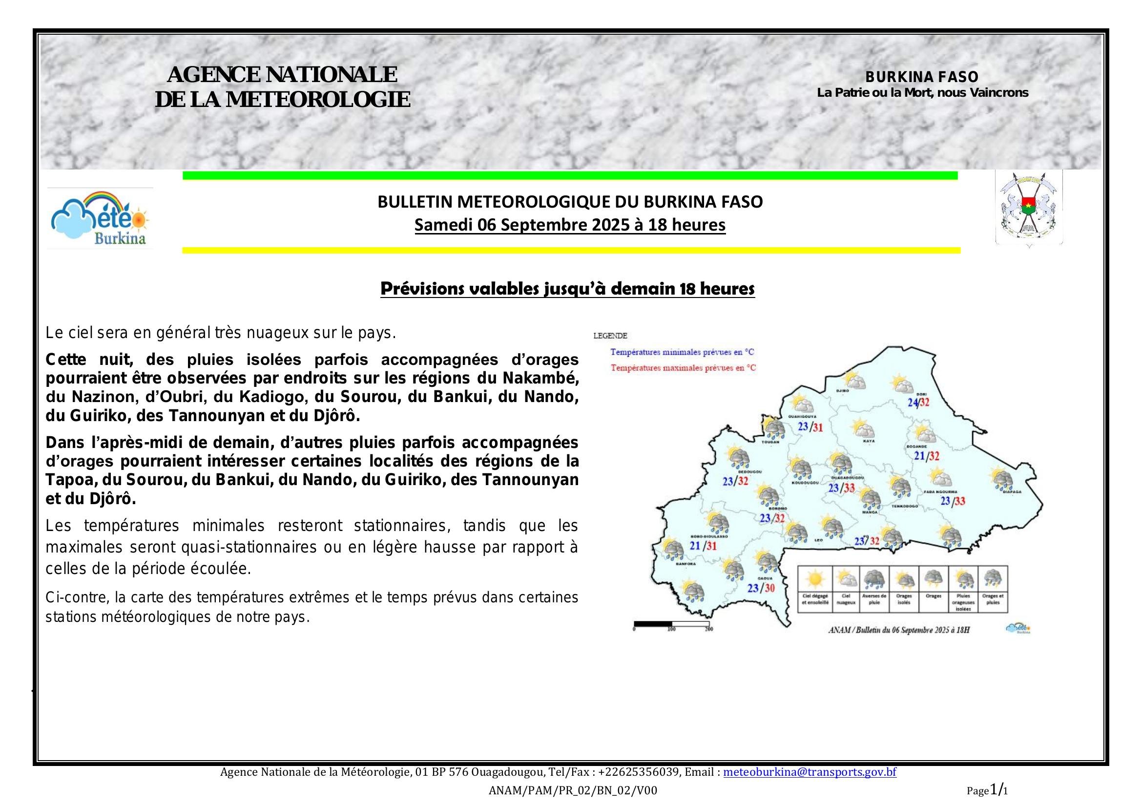 Bulletin météo du 06 septembre 2025 à 18h (valable jusqu'au 07 ...