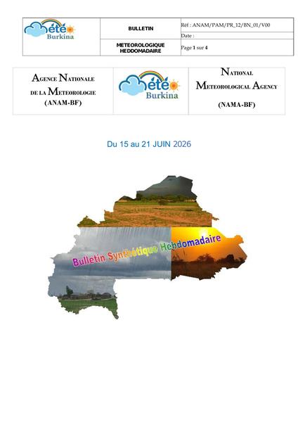 Bulletin météorologique hebdomadaire du 15 au 21 juin 2026